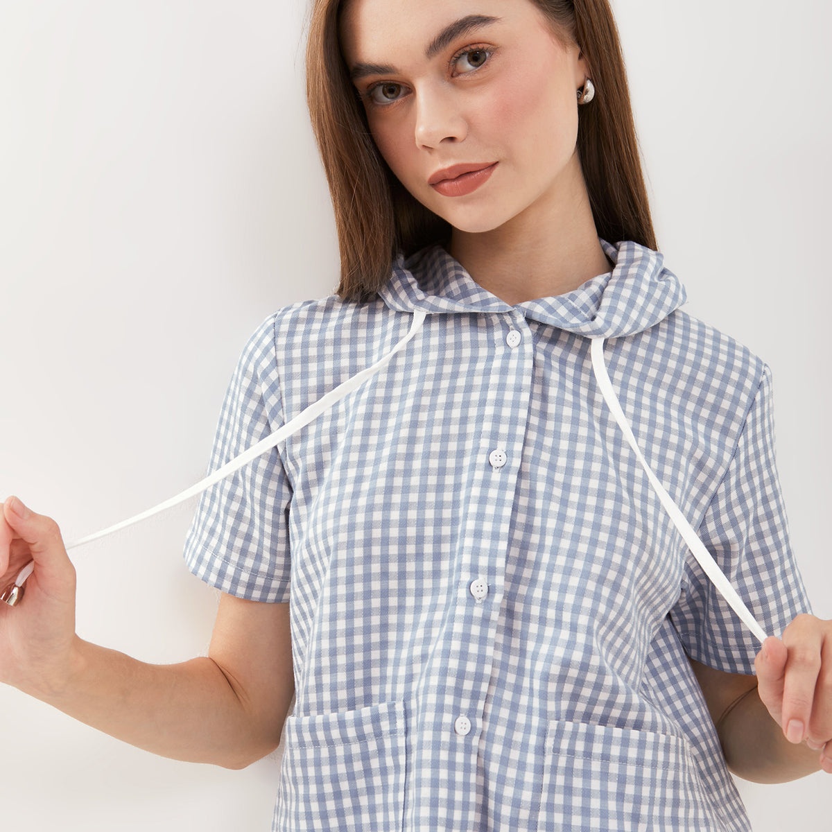 GRAPHIS Patch Pocket Gingham Hoodie Top – www.simplicity.co.id