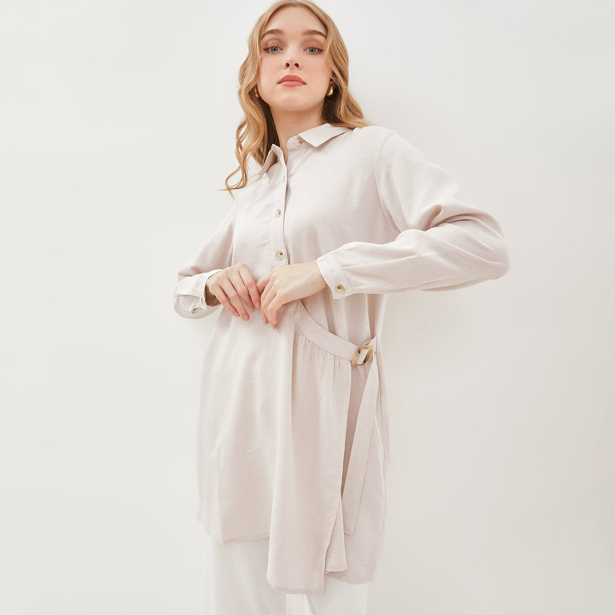 SIMPLICITY Collared Curve Waist Buckle Tunic – www.simplicity.co.id