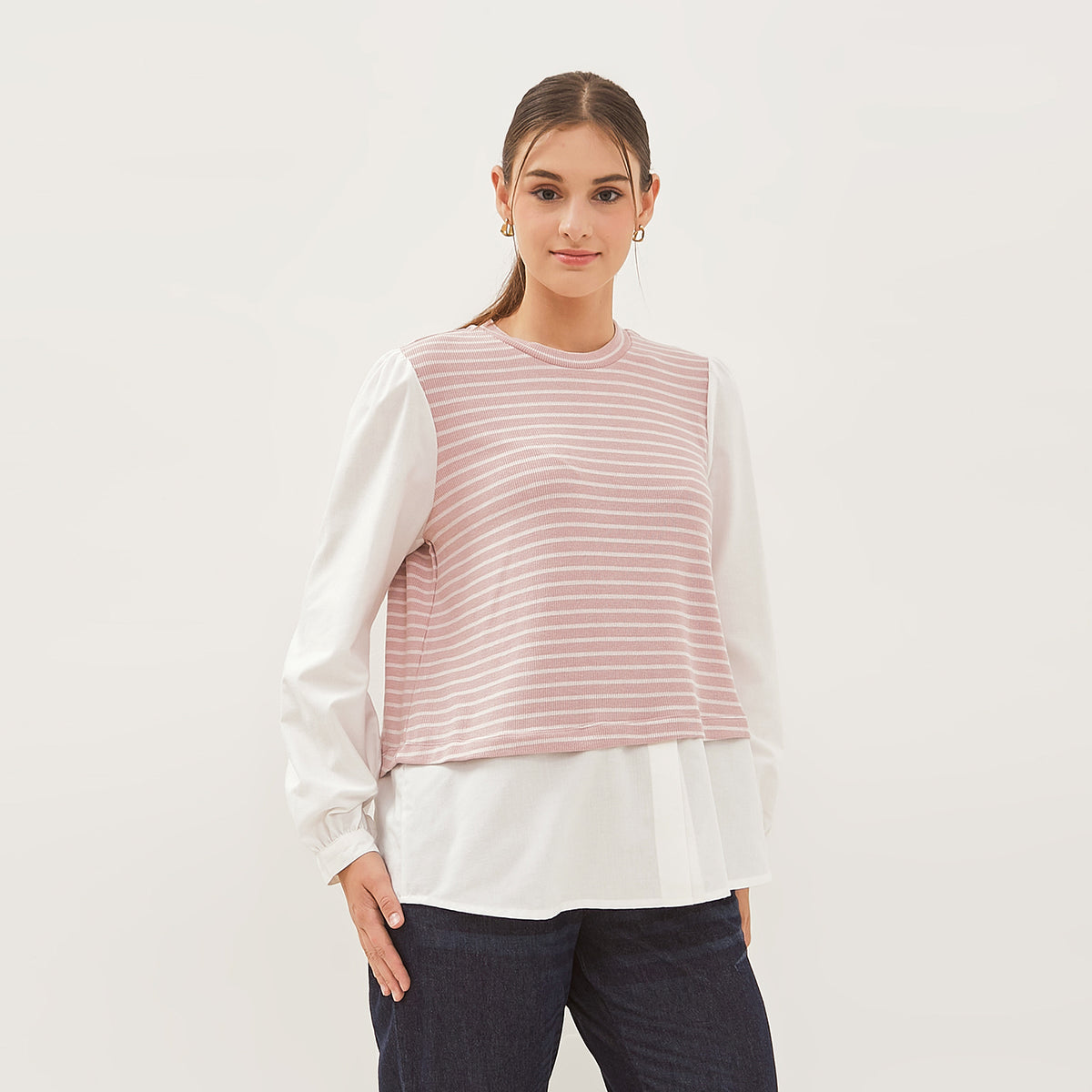 GRPAHIS Stripe Combination Knit Blouse – www.simplicity.co.id