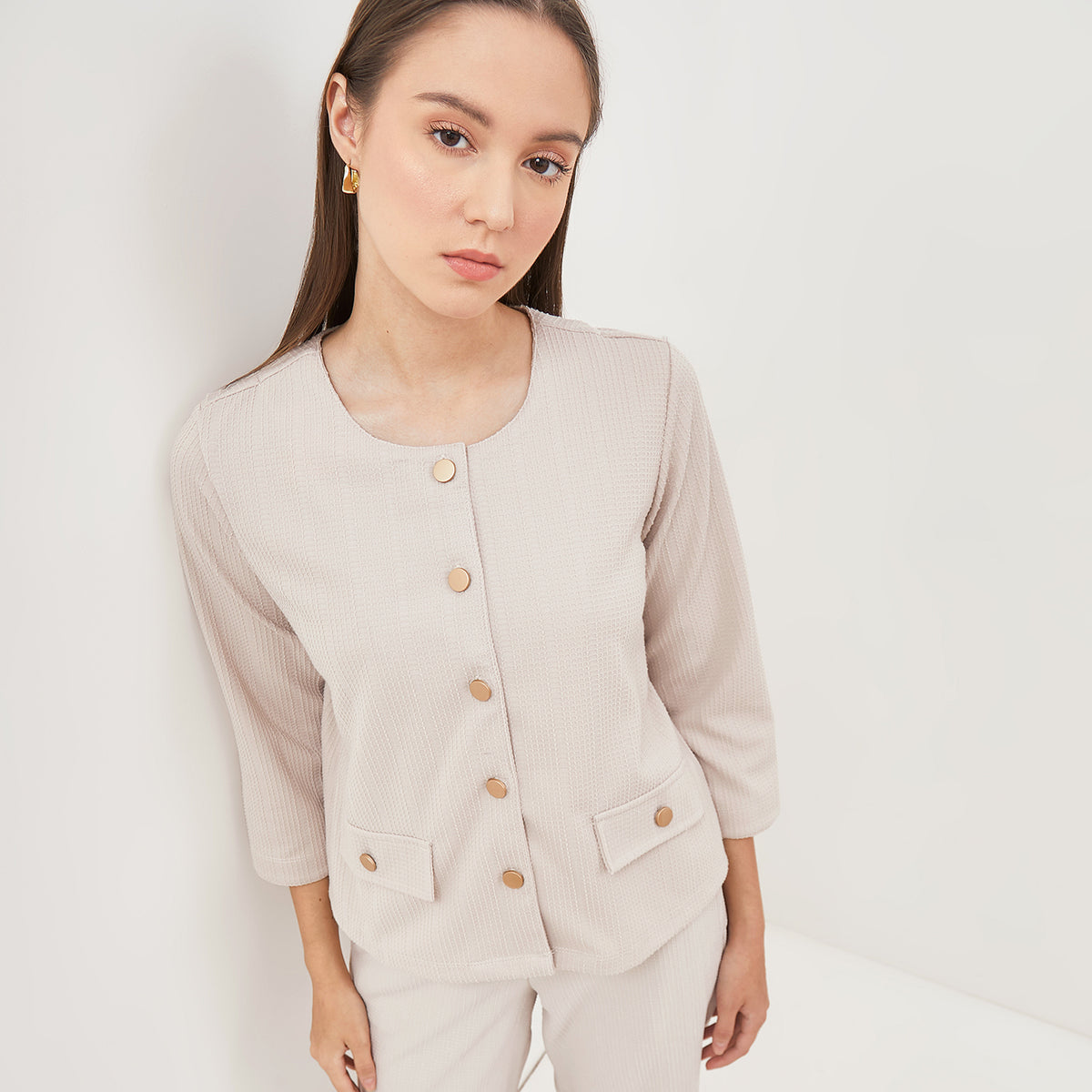 SIMPLICITY Knit Waffle Blazer Look Top – www.simplicity.co.id