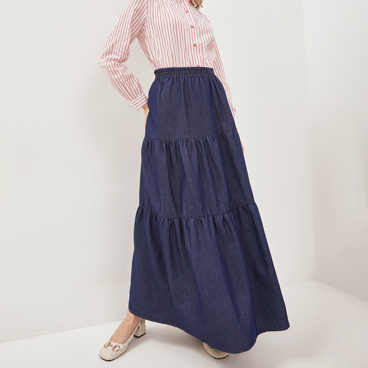 GRAPHIS Denim Tiered Maxi Skirt – www.simplicity.co.id