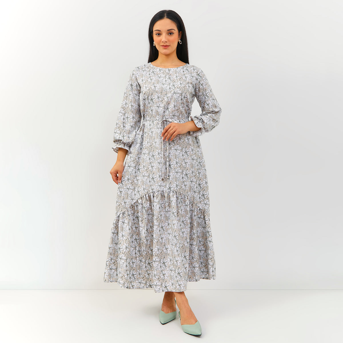 SIMPLICITY Floral Curve Frill Maxi Dress – www.simplicity.co.id