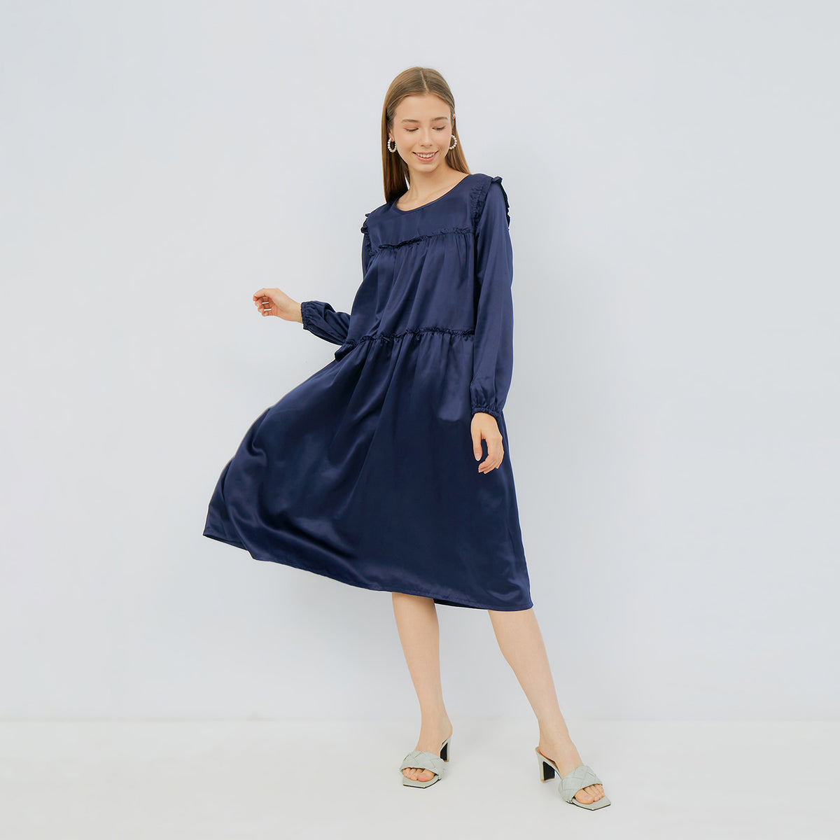 SIMPLICITY Satin Ruffle Midi Dress – www.simplicity.co.id