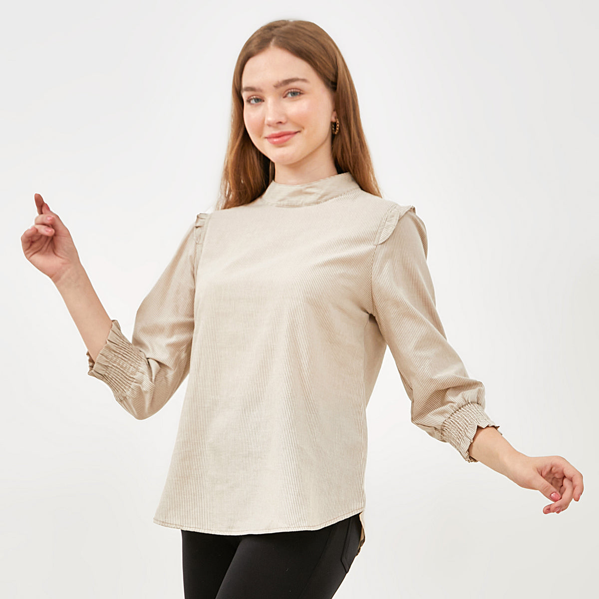 SIMPLICITY Stripes Shoulder Frill Blouse – www.simplicity.co.id